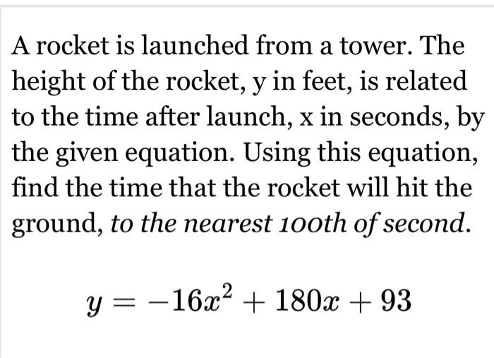 Solved A rocket is launched from a tower. The height of the | Chegg.com