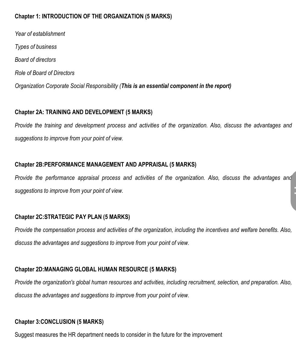 Solved Chapter 1: INTRODUCTION OF THE ORGANIZATION (5 MARKS) | Chegg.com