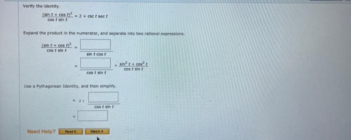 Solved Verify the identity (sint + cost? - 2 + cset sect | Chegg.com