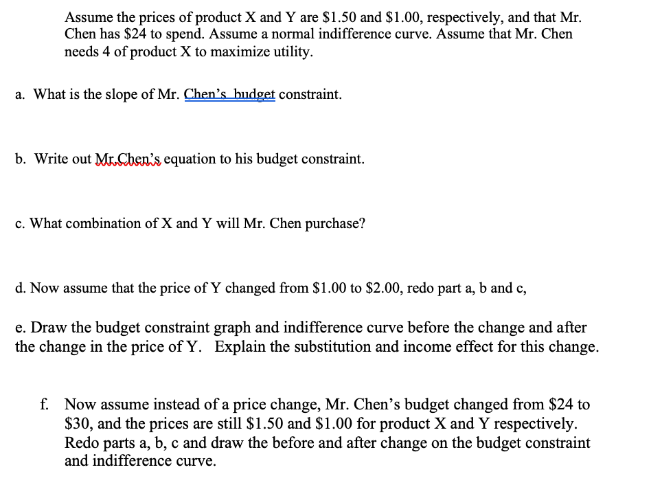 Assume the prices of product x ﻿and Y ﻿are $1.50 ﻿and | Chegg.com