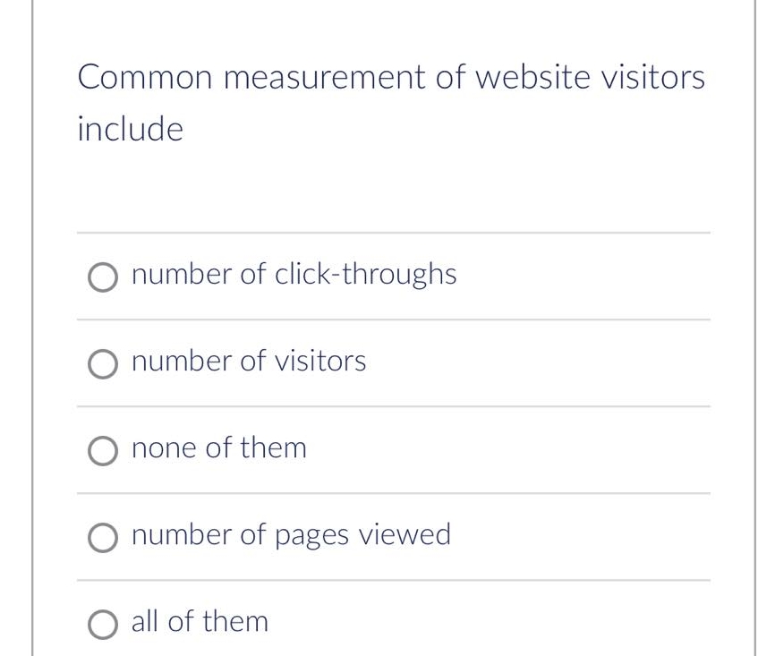 Solved Common measurement of website visitors includenumber | Chegg.com