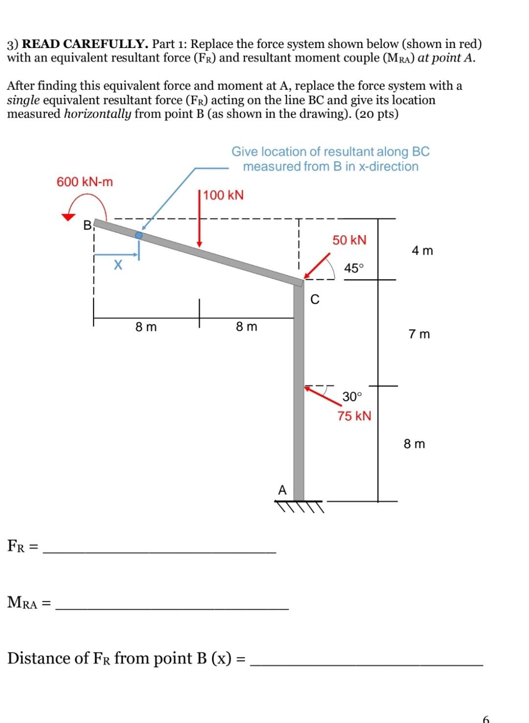 Solved 3) READ CAREFULLY. Part 1: Replace the force system | Chegg.com
