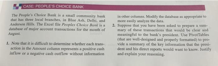 Solved * CASE: PEOPLE'S CHOICE BANK | Chegg.com