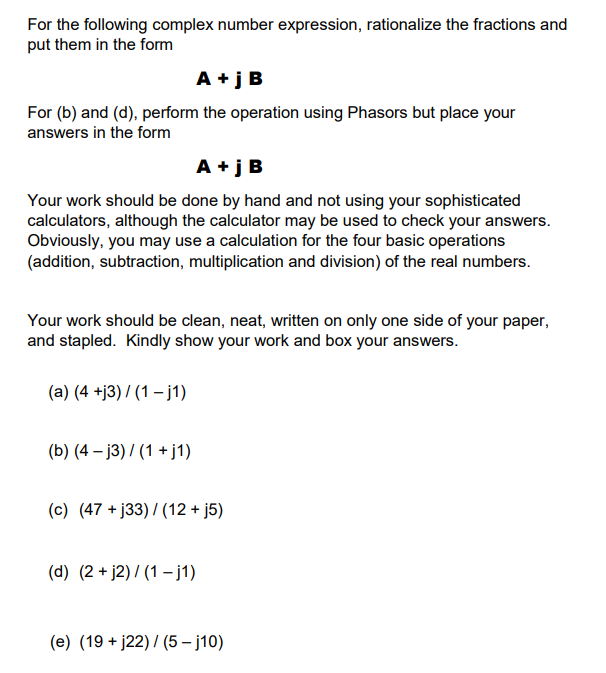 Solved For the following complex number expression, | Chegg.com