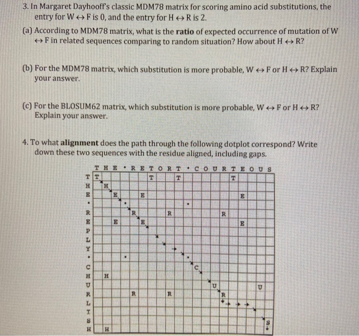 3. In Margaret Dayhooff's classic MDM78 matrix for | Chegg.com
