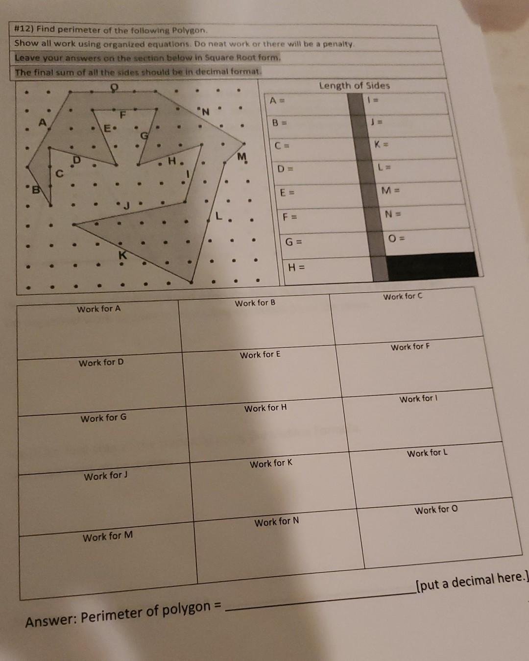 Solved #12) Find perimeter of the following Polygon. Show | Chegg.com