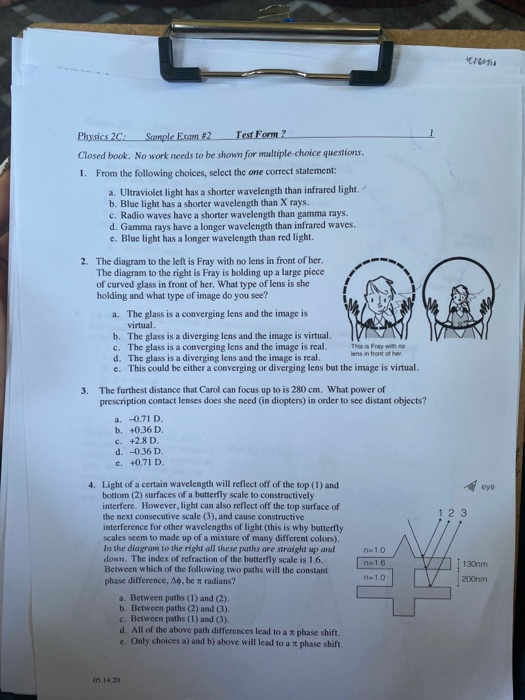 Solved Physics 20: Sample Exam #2 Test Form 2 Closed book. | Chegg.com