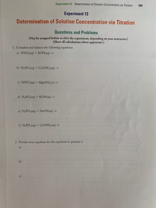 Solved Experiment 13 Determination of Solution Concentration | Chegg.com