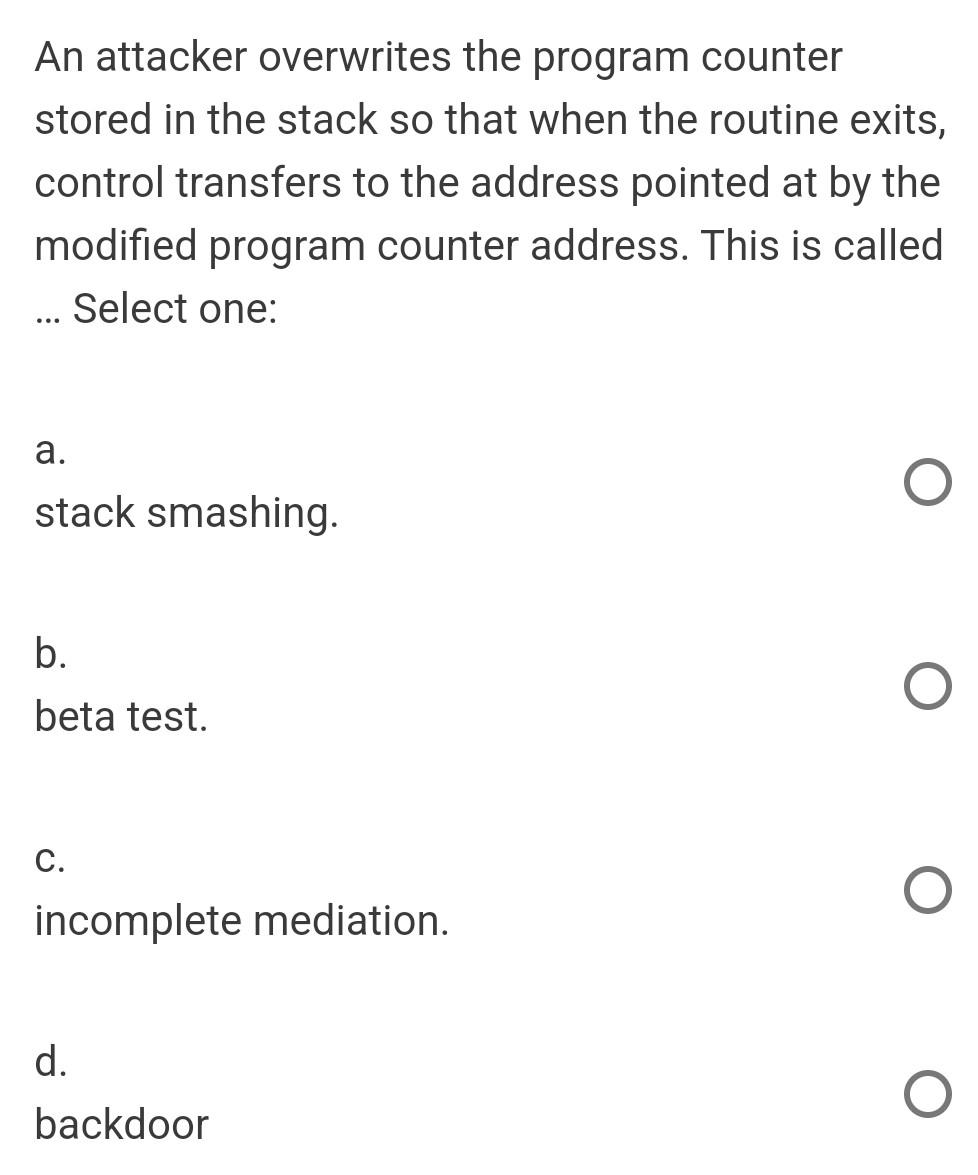 Solved TOCTTOU flaw is when a program exploits the delay | Chegg.com
