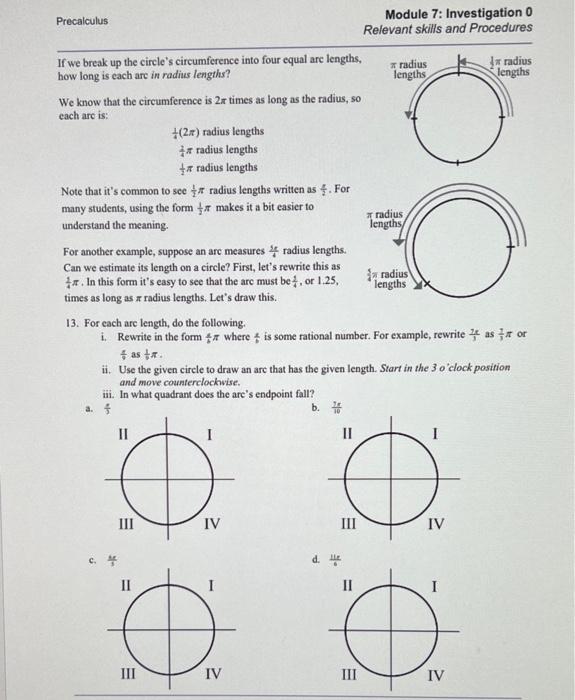 Solved Precalculus Module 7: Investigation 0 Relevant skills | Chegg.com