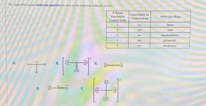 [Solved]: bent, linear, pyramidal, tetrahedral, trigonal pla