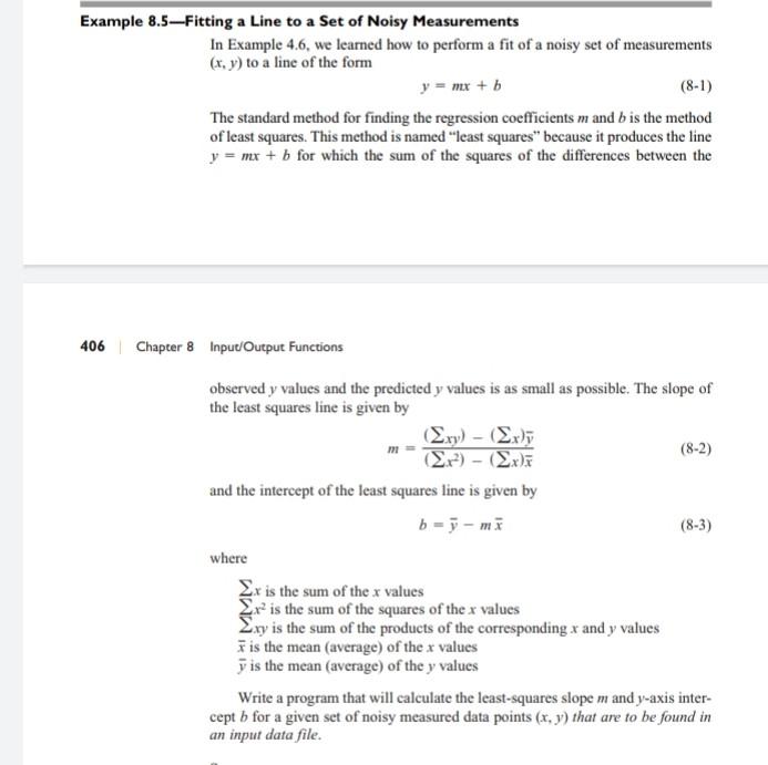 Solved Example 8.5-Fitting a Line to a Set of Noisy | Chegg.com