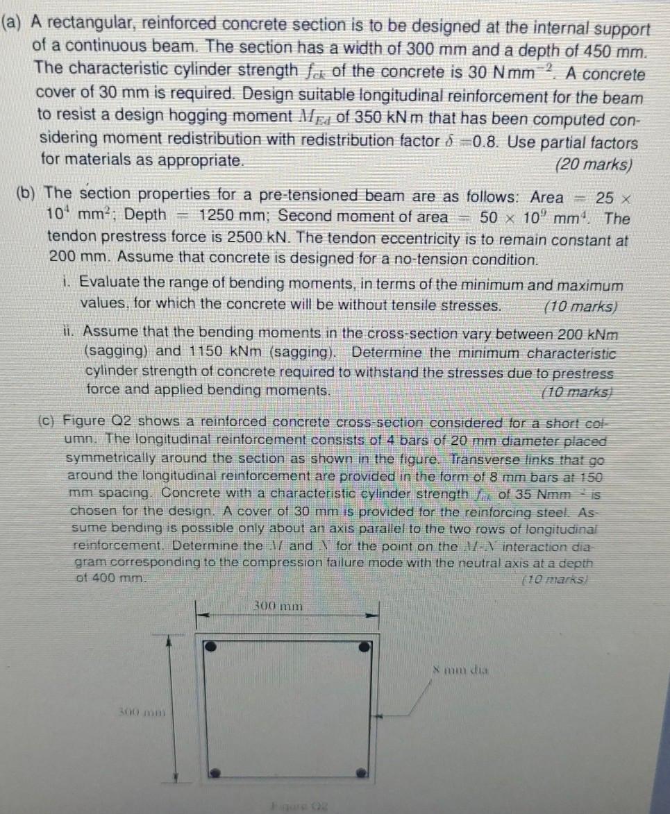 Solved (a) A rectangular, reinforced concrete section is to | Chegg.com