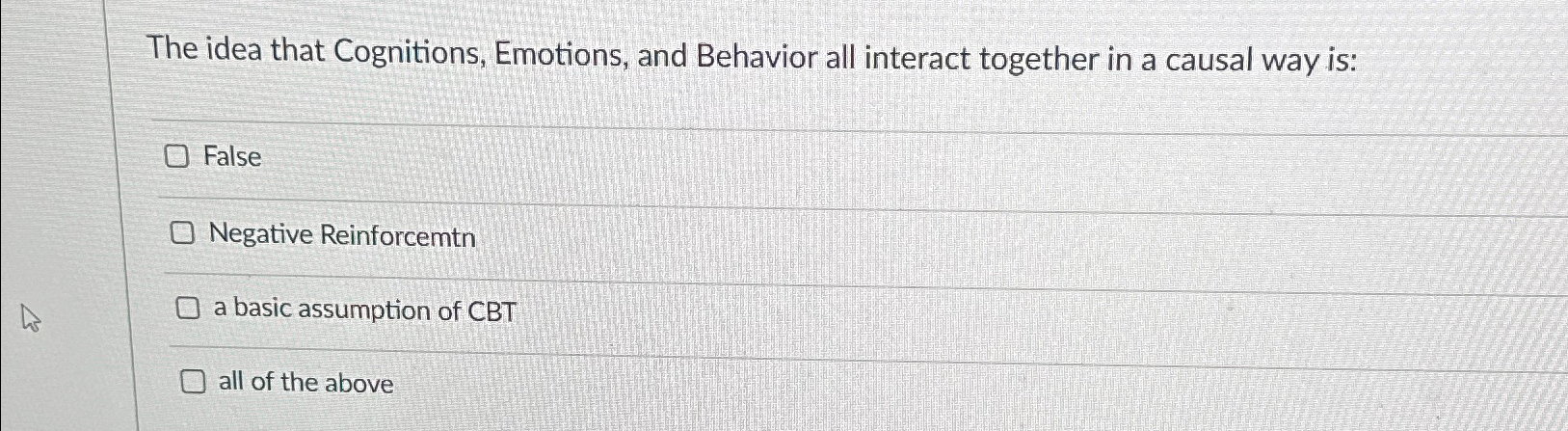 Solved The idea that Cognitions, Emotions, and Behavior all | Chegg.com