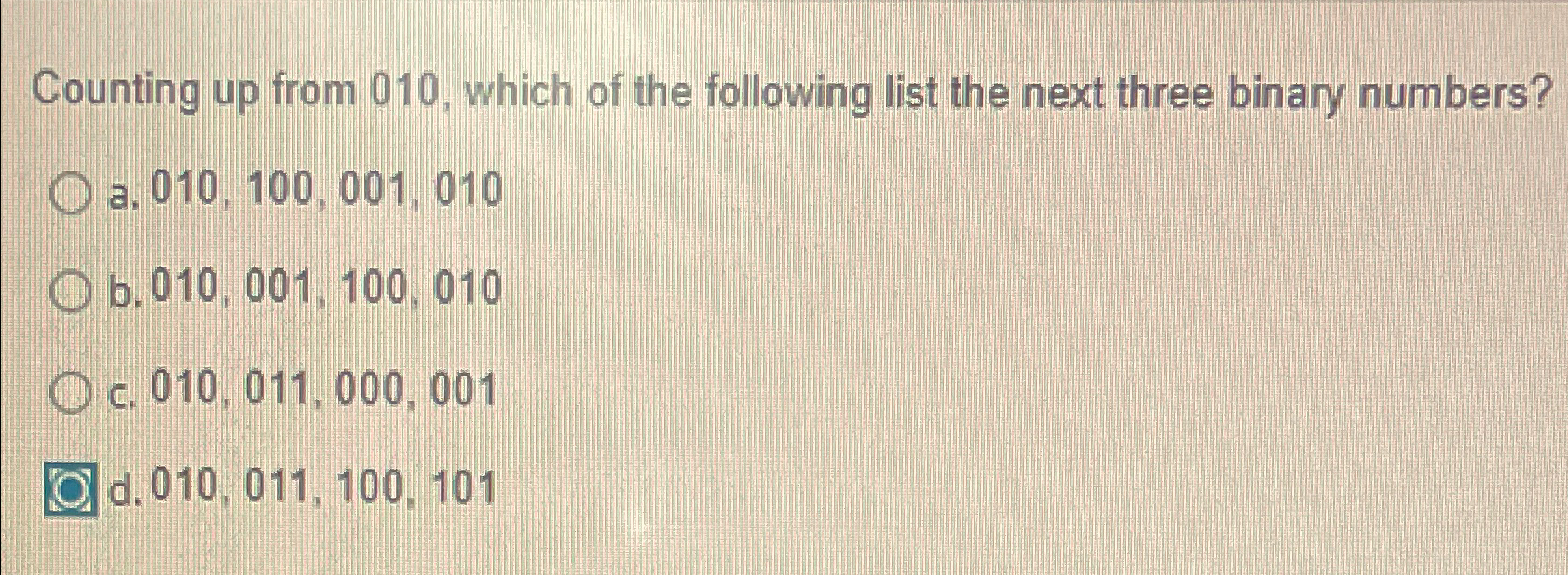 Solved Counting up from 010, ﻿which of the following list | Chegg.com