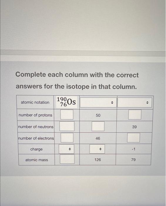 Solved Complete each column with the correct answers for the | Chegg.com