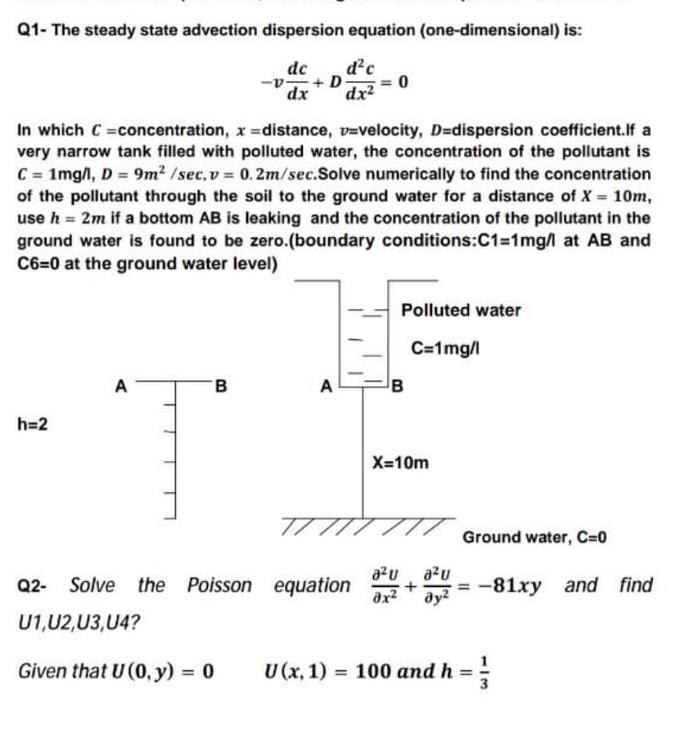 Solved Q1- The steady state advection dispersion equation | Chegg.com