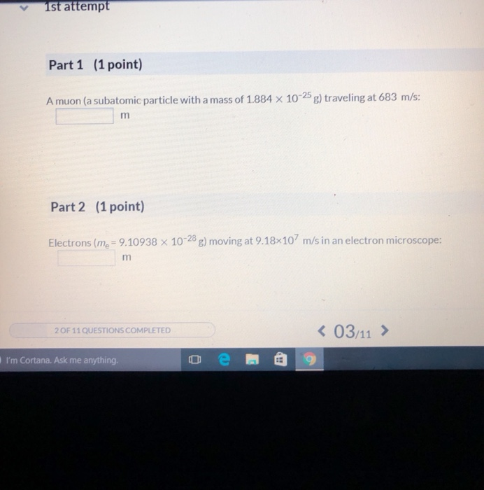 Solved 1st attempt Part 1 (1 point) A muon (a subatomic | Chegg.com