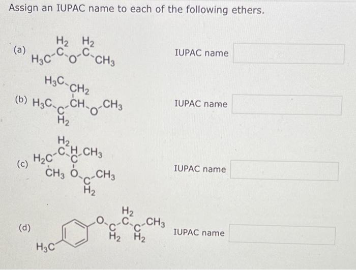 Solved Assign an IUPAC name to each of the following ethers. | Chegg.com