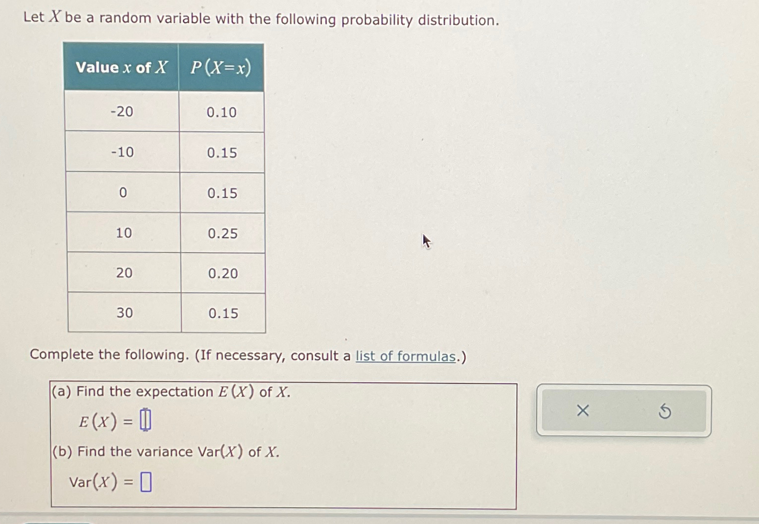Solved Let x ﻿be a random variable with the following | Chegg.com