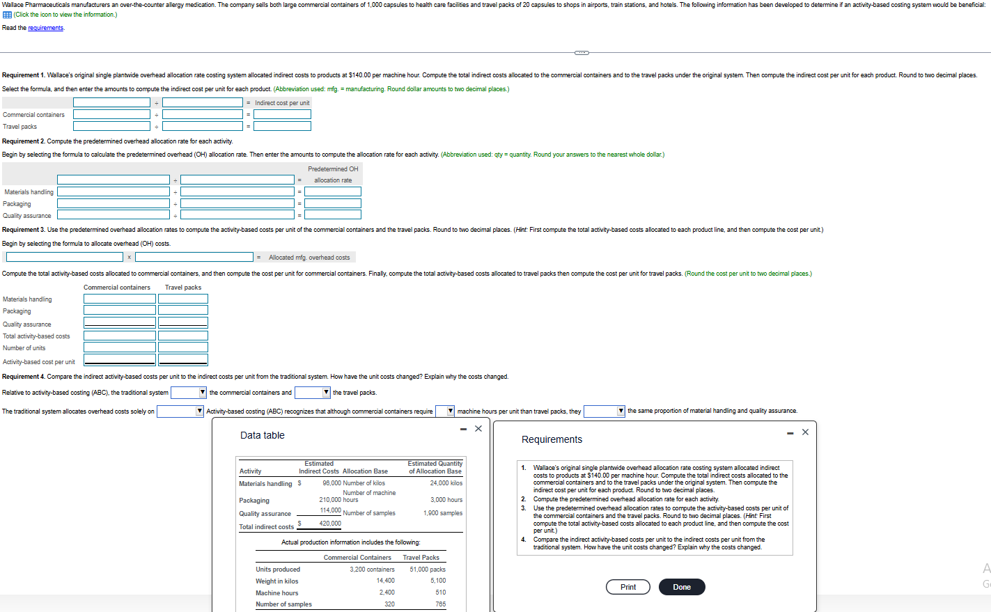 Solved DROPDOWN MENU OPTIONS REQUIREMENT 1: ALLOCATED MFG. | Chegg.com