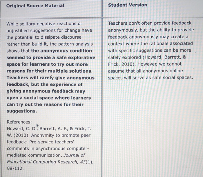 Solved Original Source Material Student Version | Chegg.com