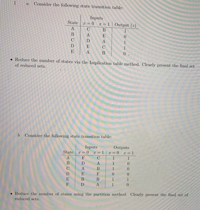 Solved 1 a Consider the following state transition table: | Chegg.com