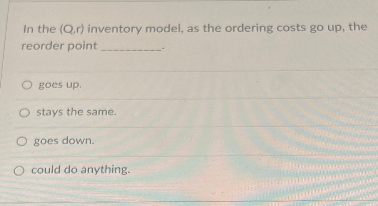 Solved In the (Q,r) ﻿inventory model, as the ordering costs | Chegg.com