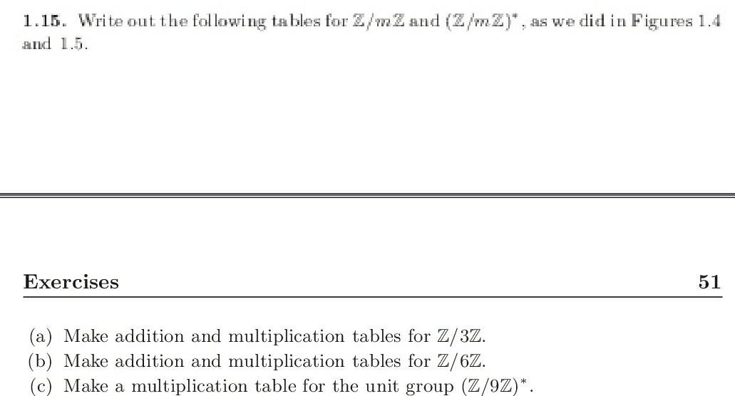 Solved 1.15. Write out the following tables for Z/m2 and | Chegg.com