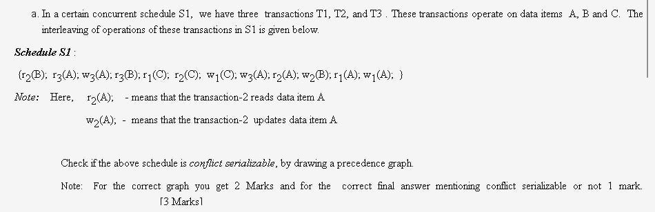 Solved a. ﻿In a certain concurrent schedule S 1 , ﻿we have | Chegg.com
