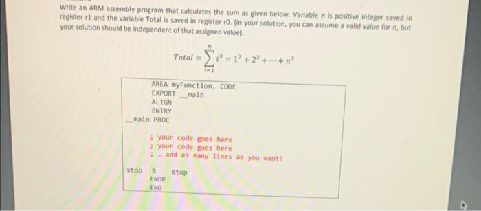 Write an ARM assembly program that calculates the sum | Chegg.com
