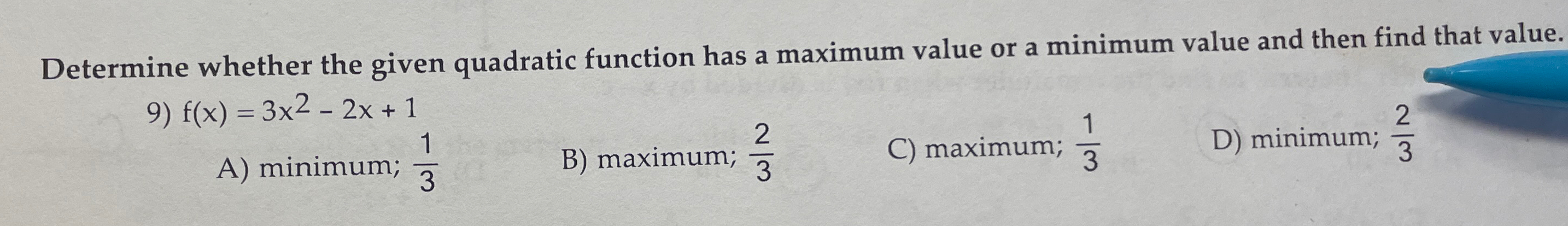 Solved Determine Whether The Given Quadratic Function Has A
