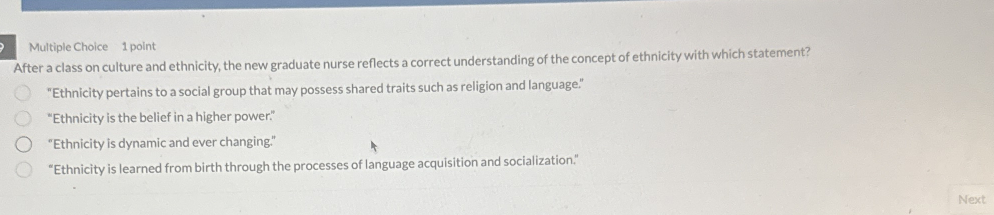 Solved Multiple Choice 1 ﻿pointAfter a class on culture and | Chegg.com