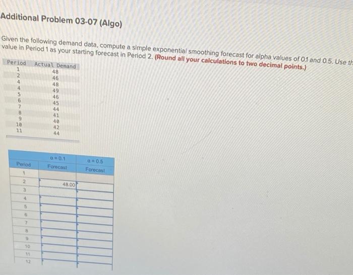 Solved Additional Problem 03-07 (Algo) Given the following | Chegg.com