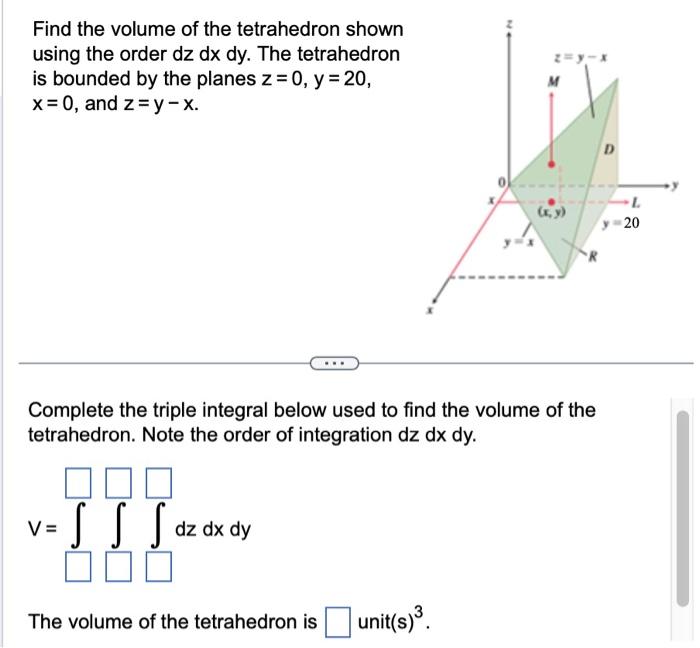 Solved Find the volume of the tetrahedron shown using the | Chegg.com