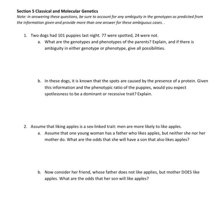 Solved Section 5 Classical and Molecular Genetics Note: in | Chegg.com