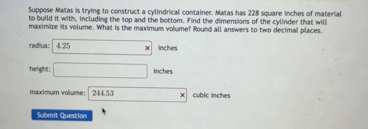 Solved Suppose Matas is trying to construct a cylindrical | Chegg.com