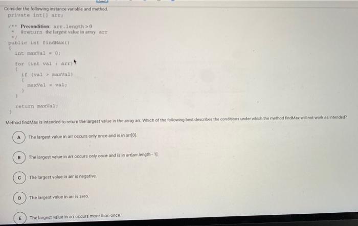 Solved Consider the following instance variable and method. | Chegg.com