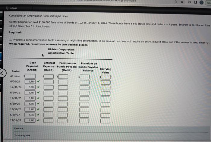 Solved Completing an Amortization Table (Straight Uine) | Chegg.com