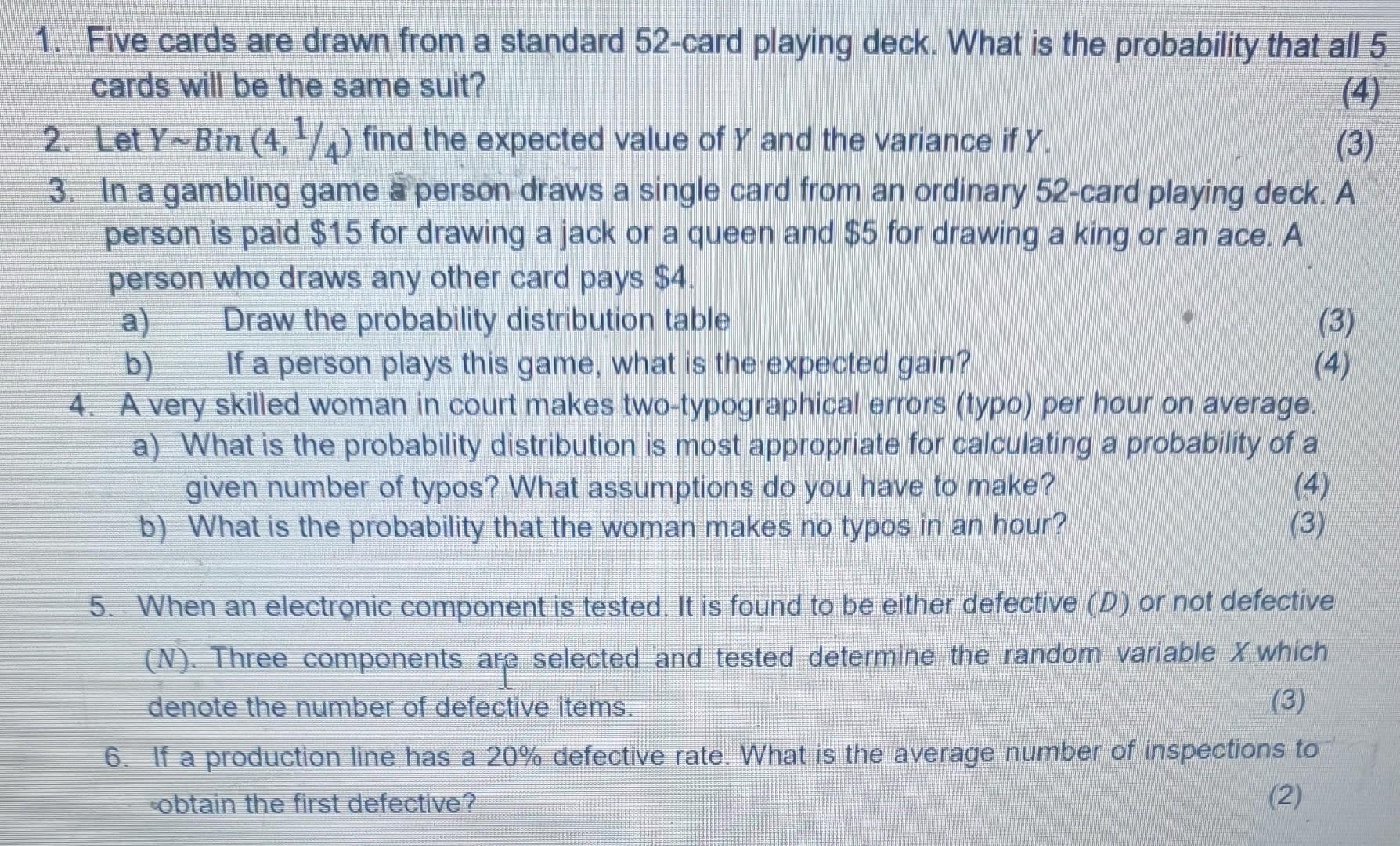 Solved 1. Five cards are drawn from a standard 52-card | Chegg.com
