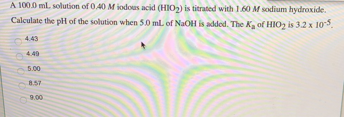 A 100.0 mL solution of 0.40 M iodous acid (HIO2) is | Chegg.com