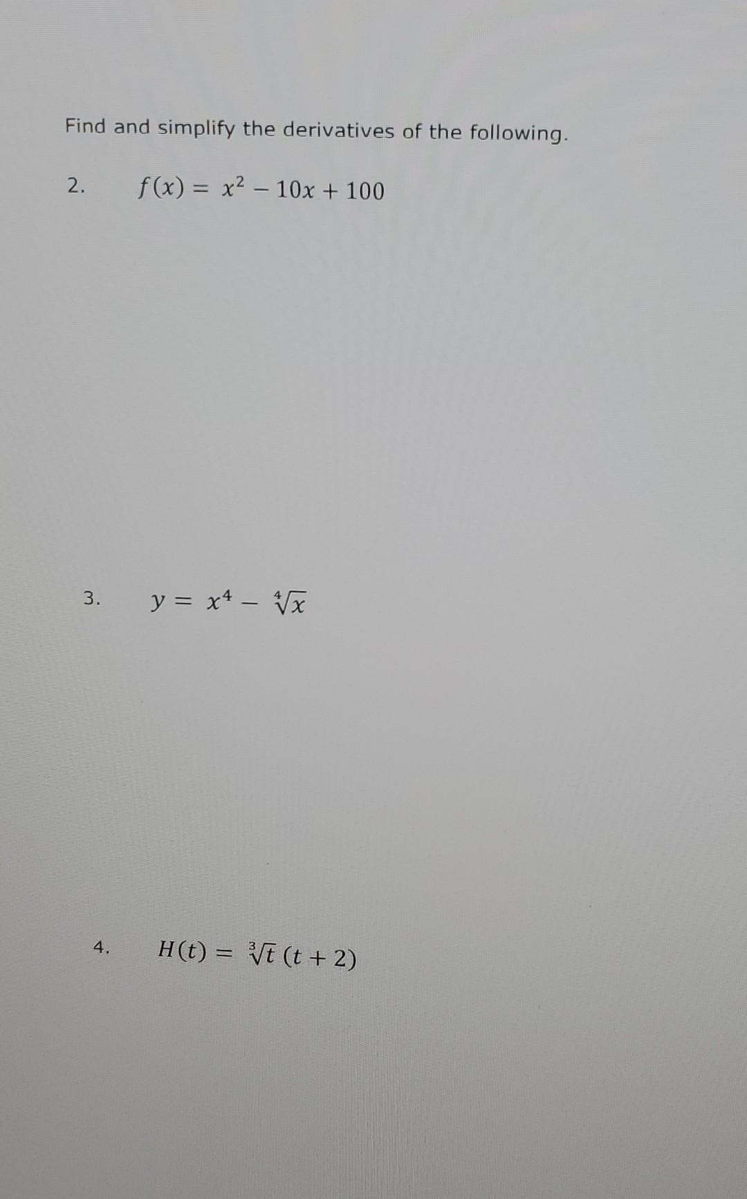 Solved Find and simplify the derivatives of the following. | Chegg.com