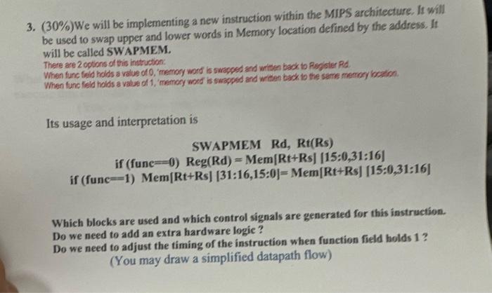 Solved 3. (30%) We will be implementing a new instruction | Chegg.com