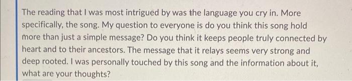 The reading that I was most intrigued by was the | Chegg.com