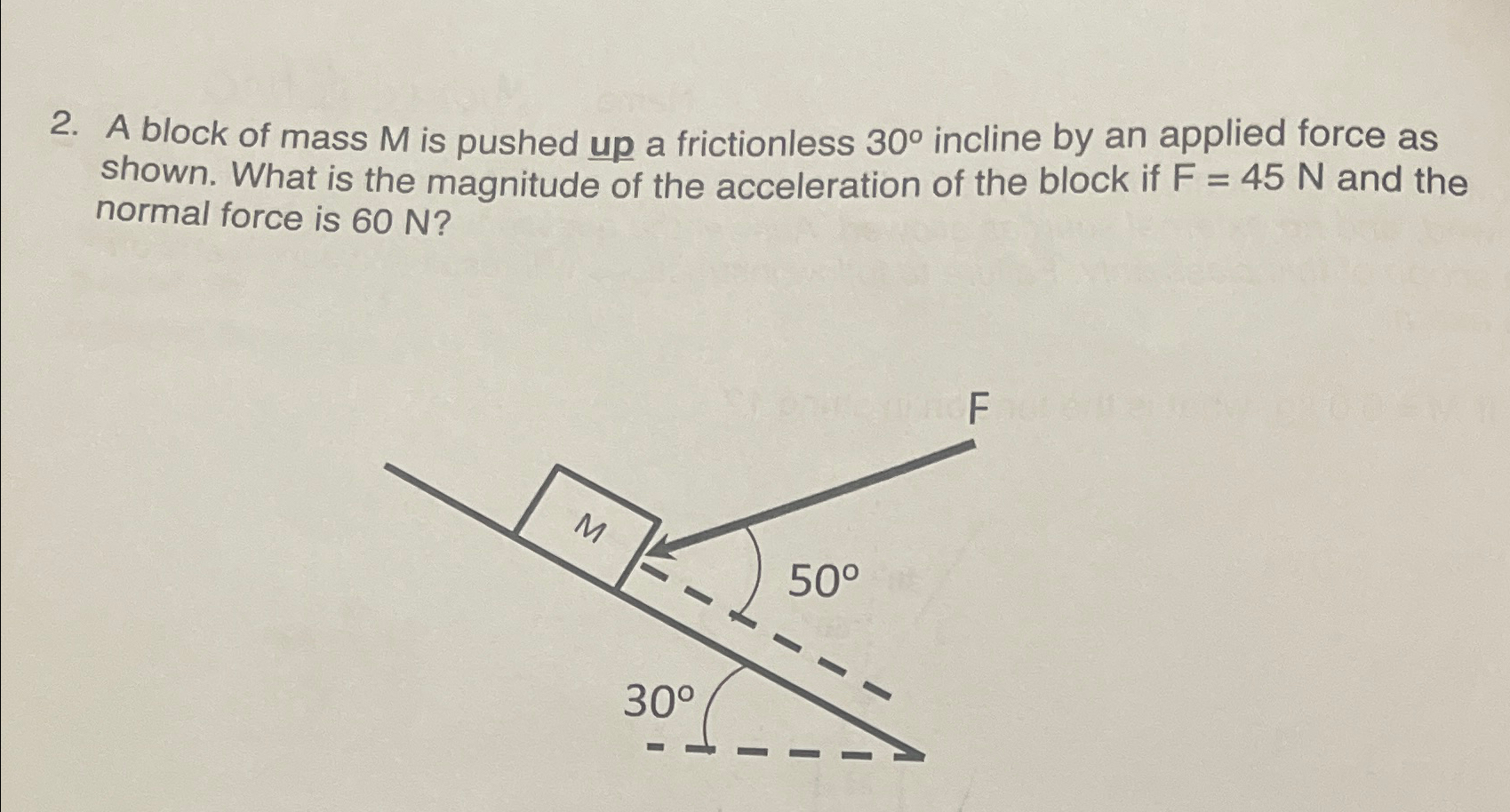 Solved A block of mass M ﻿is pushed up a frictionless 30° | Chegg.com
