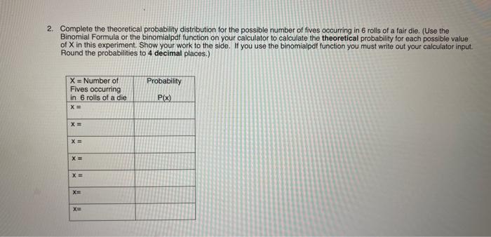 Solved Complete the theoretical probability distribution for | Chegg.com