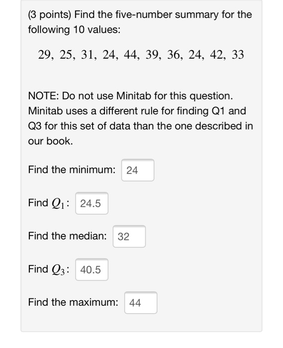 Solved (3 points) Find the five-number summary for the | Chegg.com
