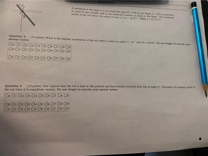 Solved A jenctulum in the shape of a rod which hise man | Chegg.com