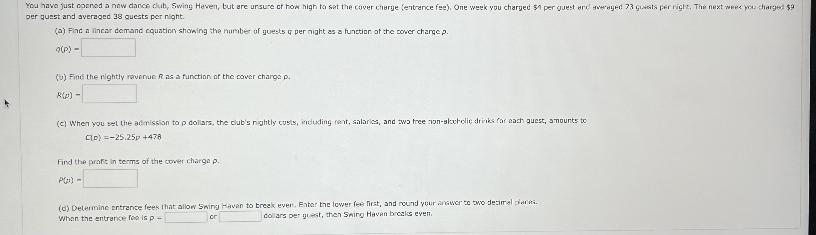 Solved per guest and averaged 38 ﻿guests per night.(a) ﻿Find | Chegg.com