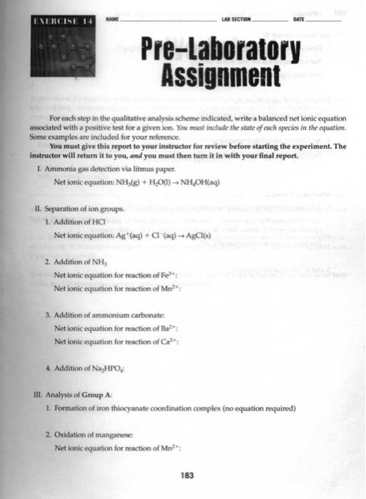 Solved EXERCISE 14 NAME LAB SECTION DATE Pre-Laboratory | Chegg.com